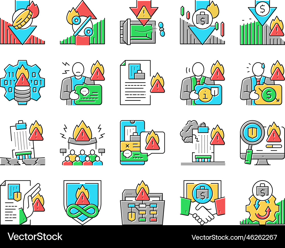 Crisis management risk strategy icons set Vector Image