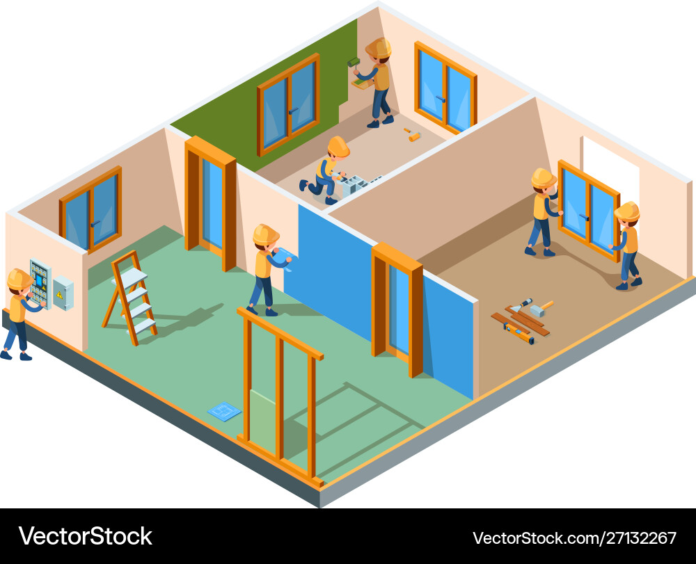 Home renovation stages rooms interior Royalty Free Vector