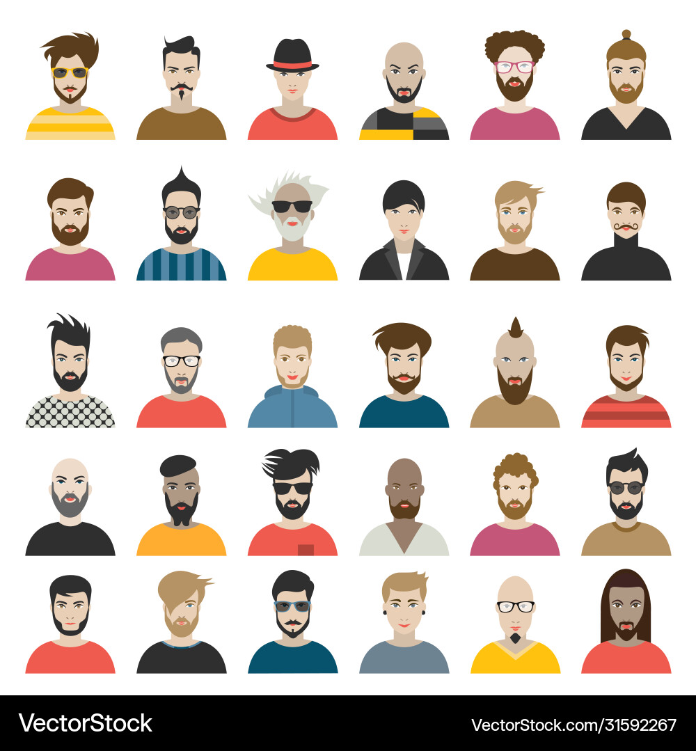 Male avatar heads various type men faces Vector Image