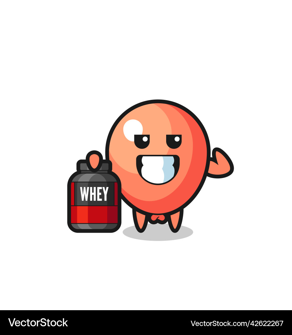 Muscular balloon character is holding a protein Vector Image