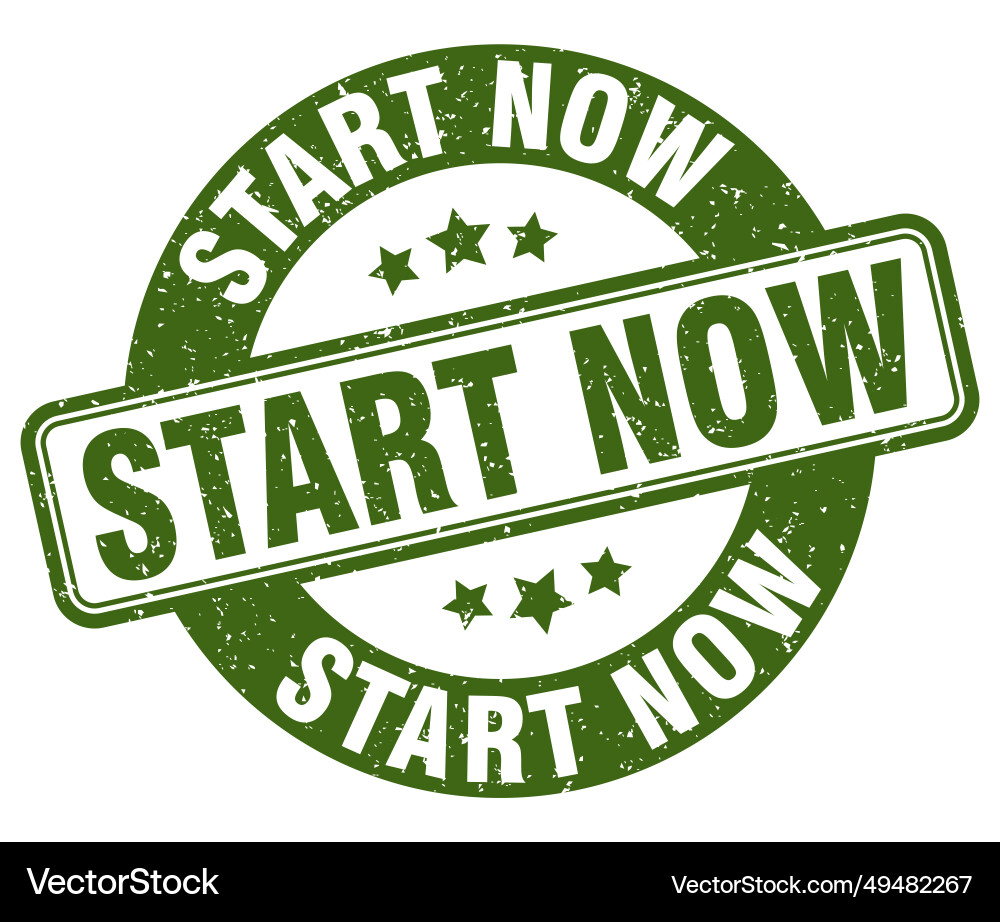 Start now stamp label round grunge sign Royalty Free Vector