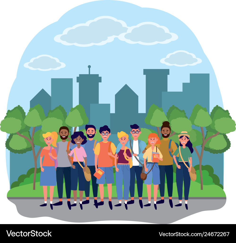 Young people friends cartoon Royalty Free Vector Image