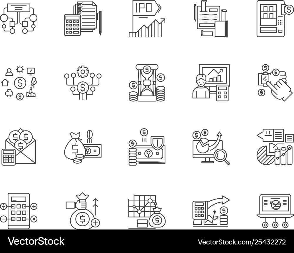 Financial data line icons signs set Royalty Free Vector