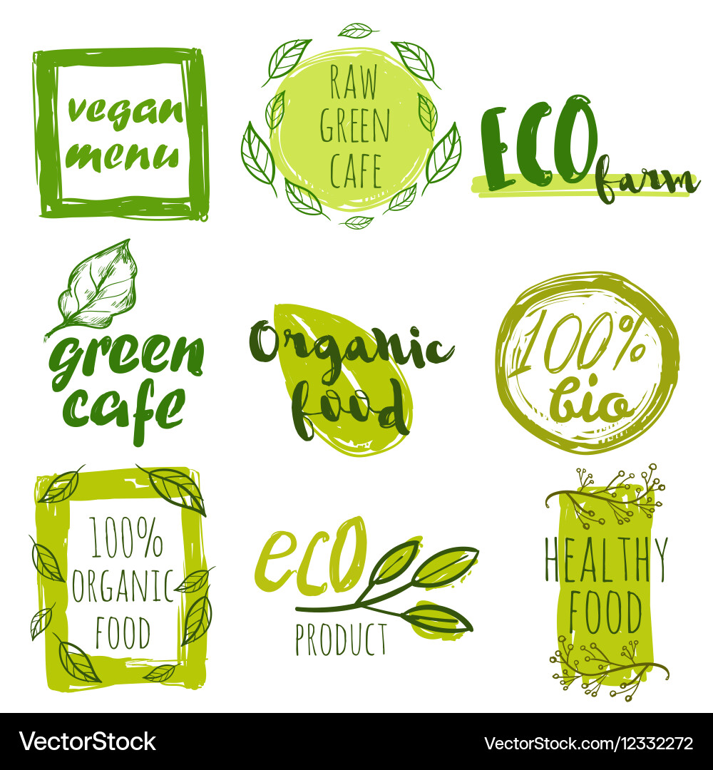 Hand Drawn Organic Food Tag Set Royalty Free Vector Image