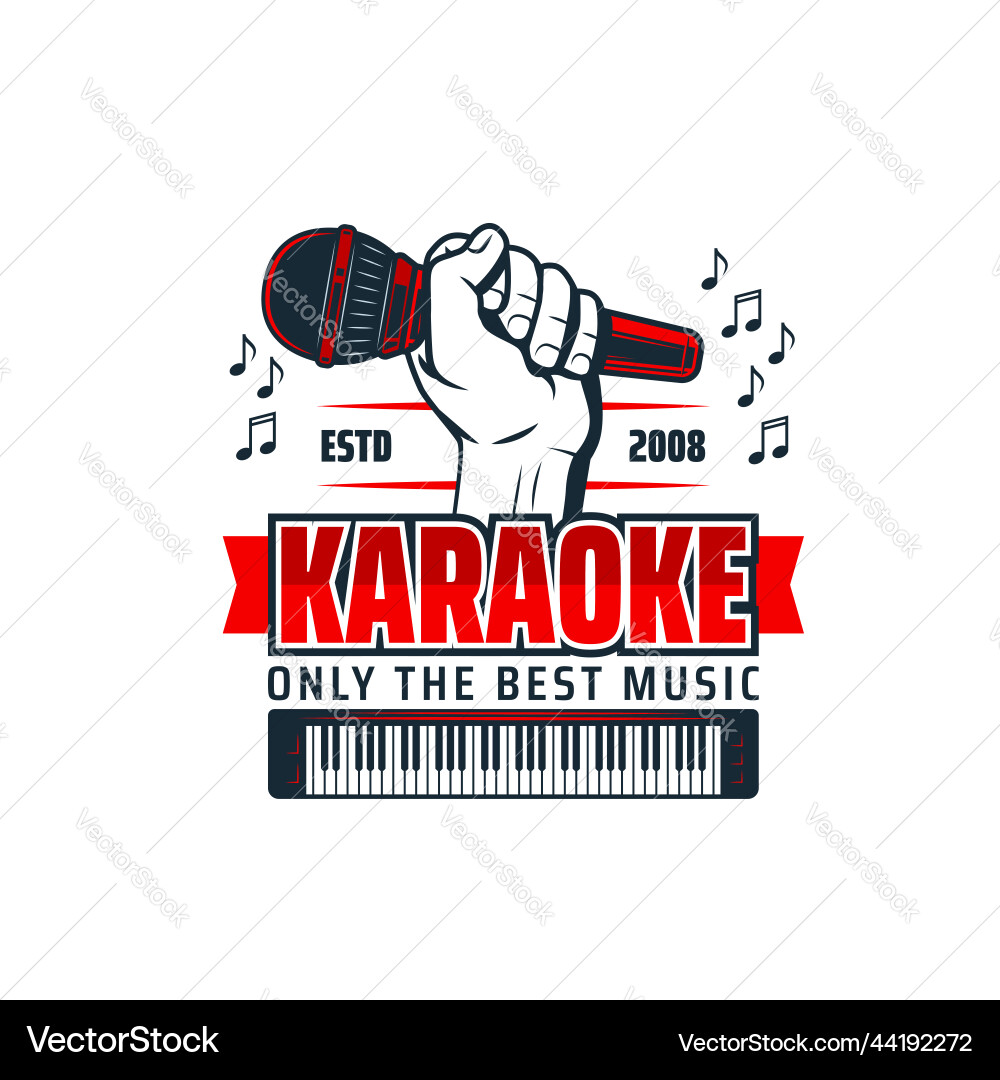 Karaoke music icon microphone in hand and notes Vector Image