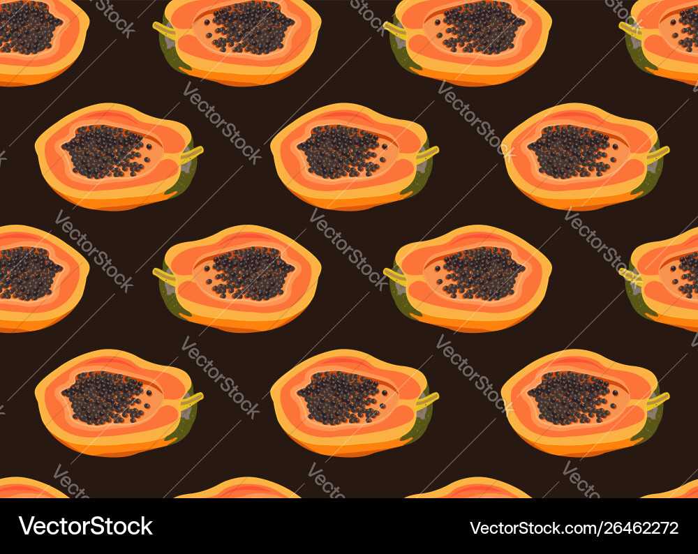 Papaya fruits seamless pattern on brown Royalty Free Vector
