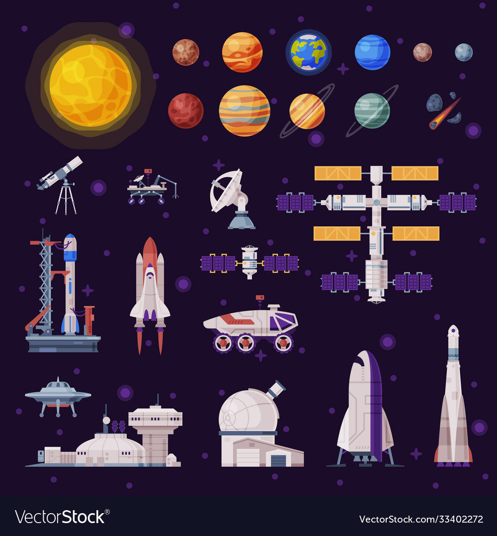 Space objects collection solar system planets Vector Image
