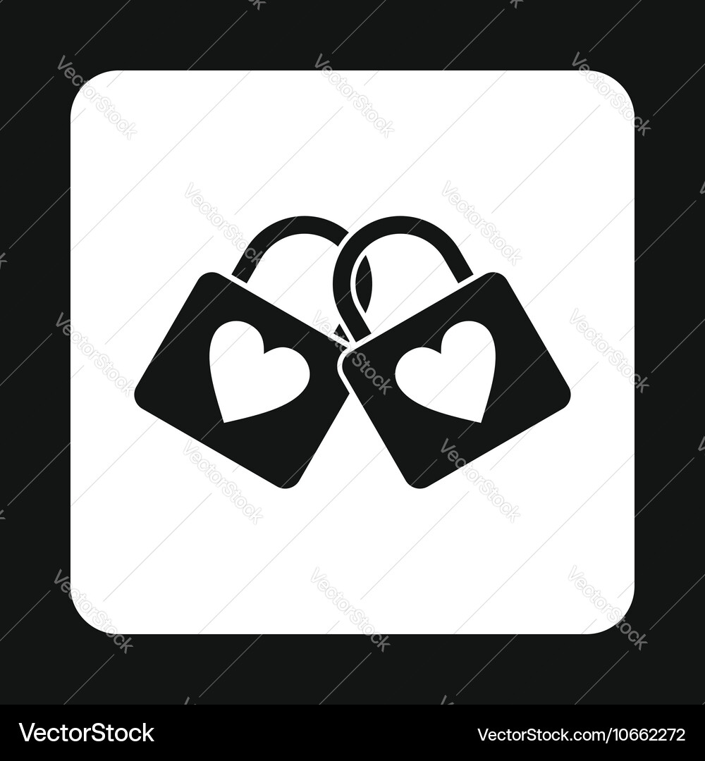 Two locks of lovers icon simple style Royalty Free Vector
