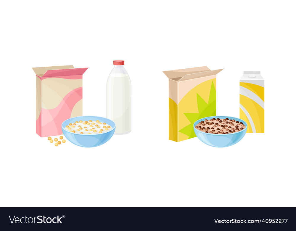 Breakfast crunchy cereal poured in bowl with milk Vector Image