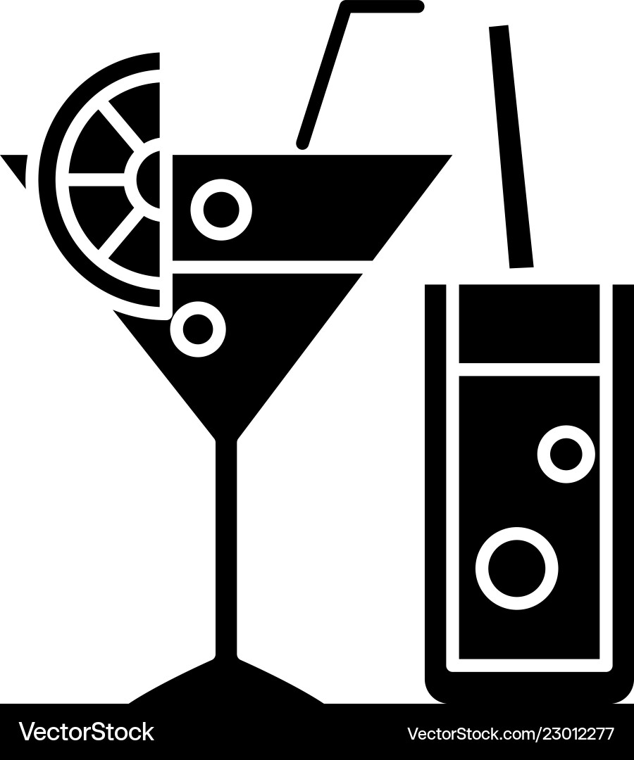 Cocktail menu black icon sign on isolated Vector Image