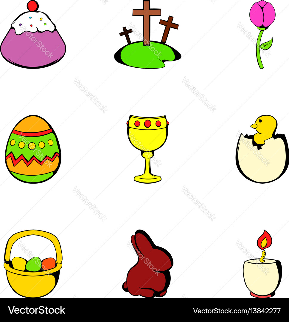 Easter holiday icons set cartoon style Royalty Free Vector