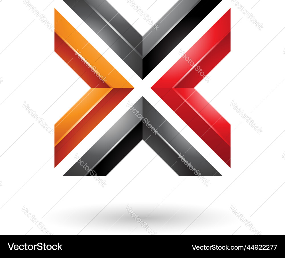Orange red and black square shaped letter x Vector Image