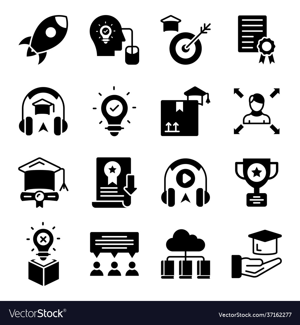 Pack knowledge solid icons Royalty Free Vector Image