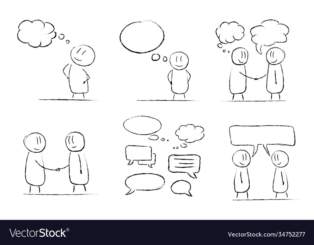 Set doodles stick figures conversation hand Vector Image