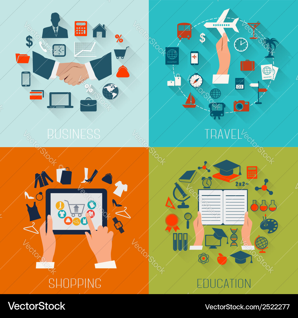 Set of flat design backgrounds for education Vector Image