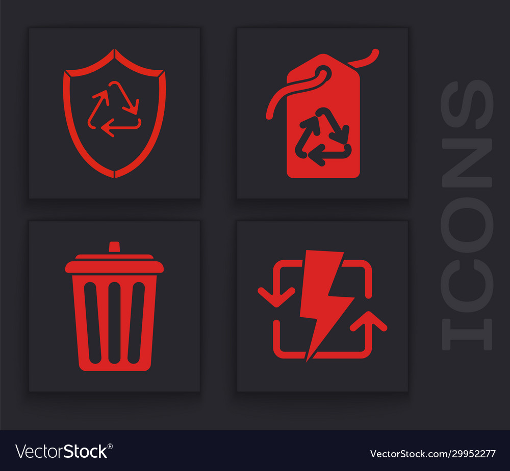 Set recharging recycle symbol inside shield tag Vector Image