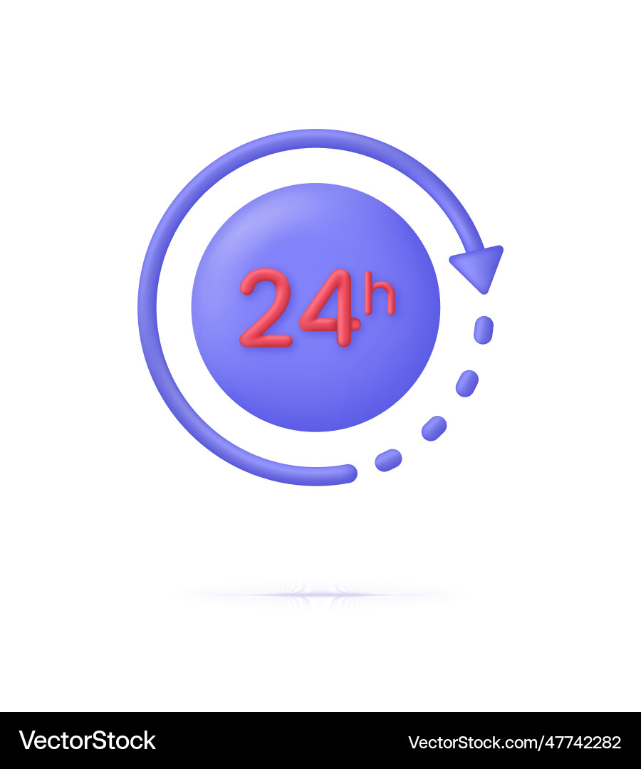 3d clock icon 24 hours passage of time Royalty Free Vector