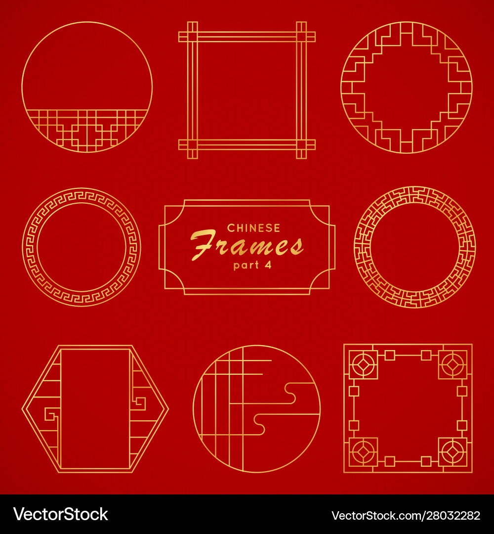 Asian frame set in vintage style on red background