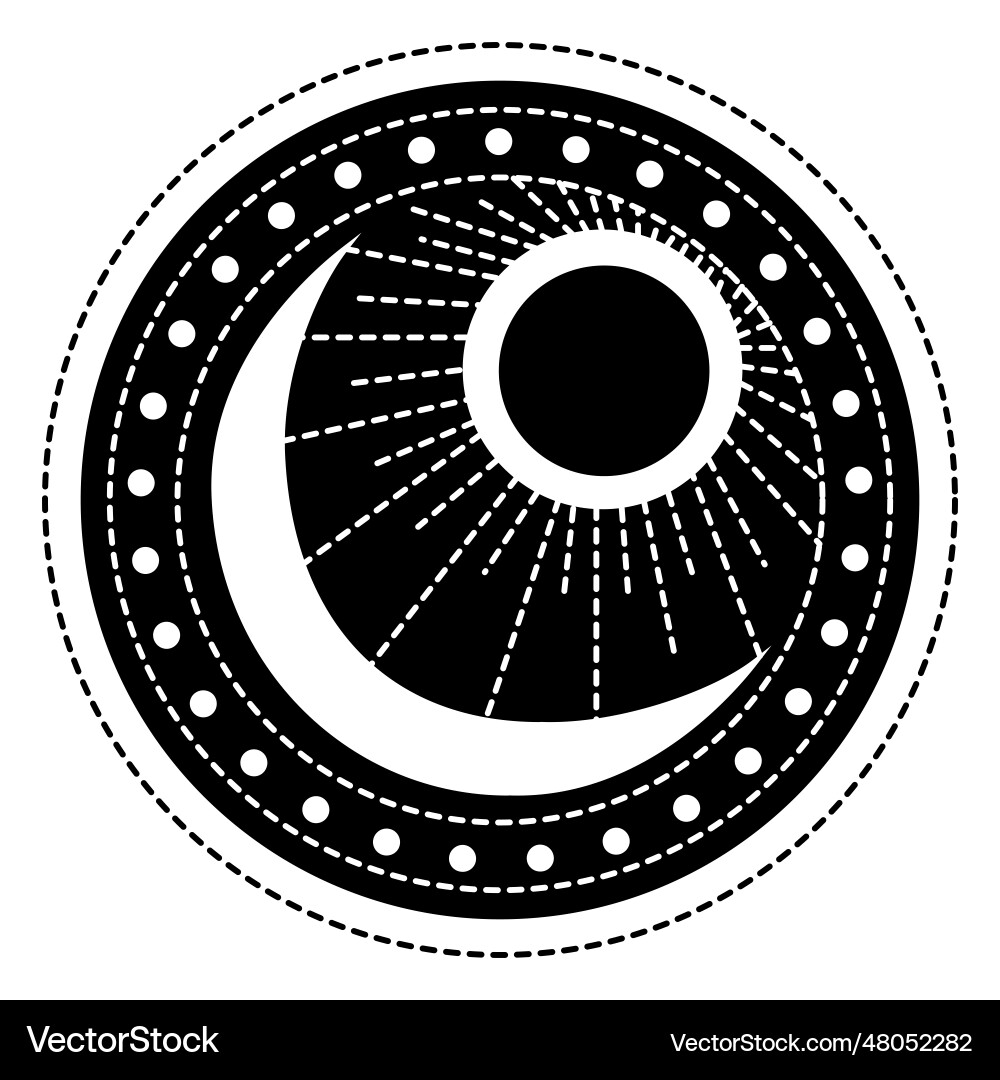 Crescent moon sun ray spot detailed silhouette Vector Image