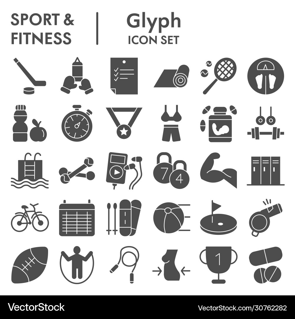 Fitness solid icon set sport signs collection Vector Image