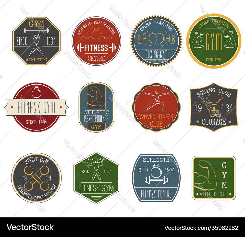 Fitness vintage labels set Royalty Free Vector Image
