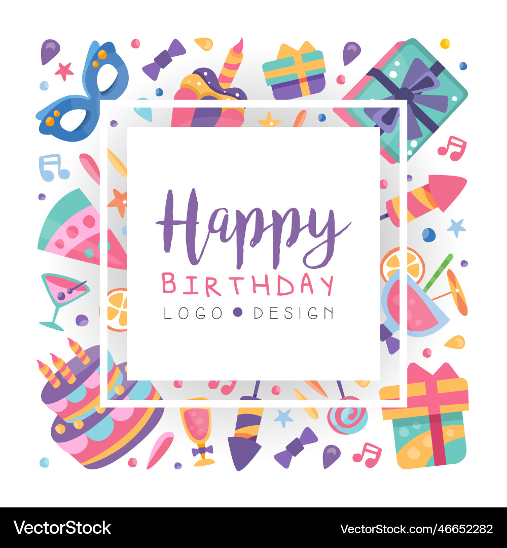 Happy birthday square card with cake gift box Vector Image