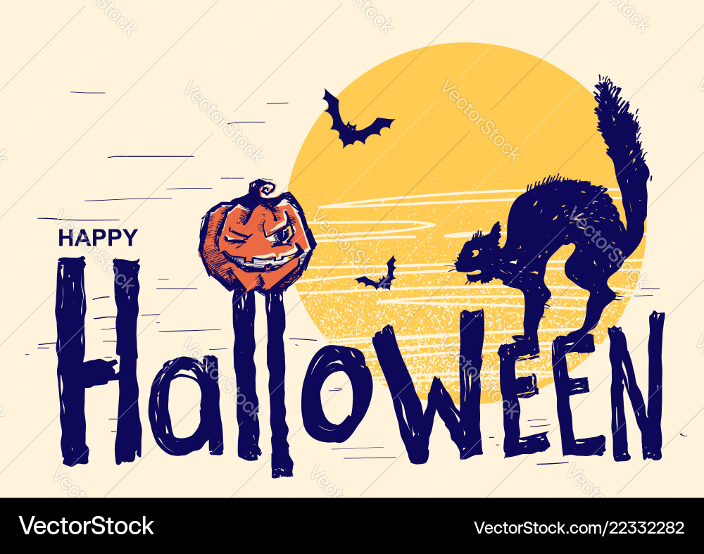 Happy halloween text hand drawn lettering Vector Image