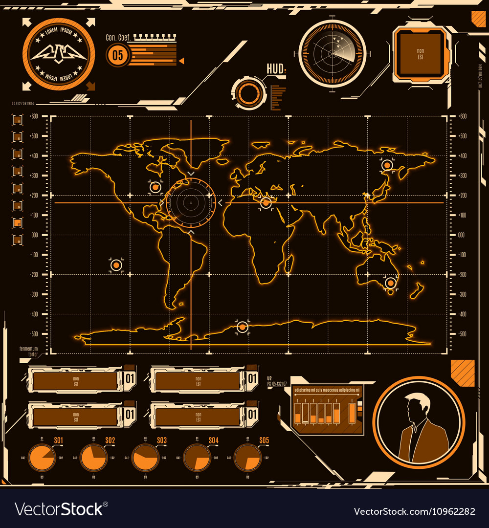 HUD navigation map screen elements Royalty Free Vector Image