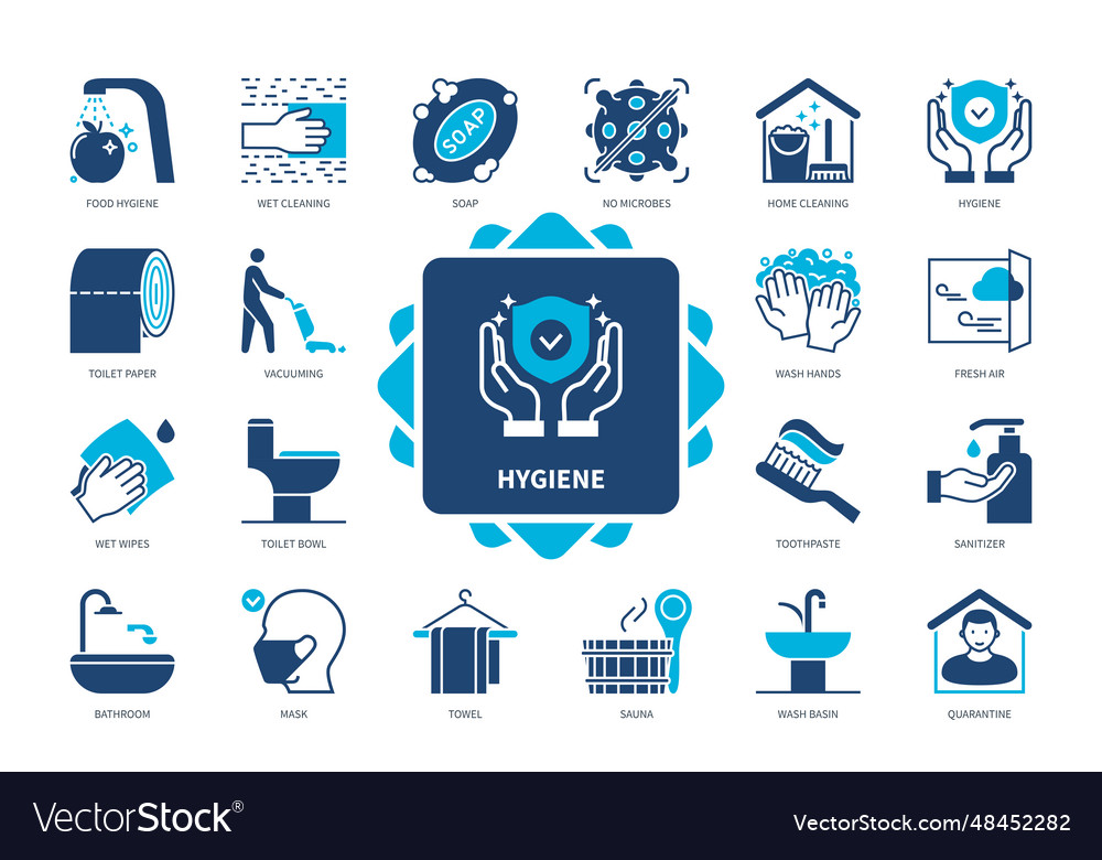 Hygiene solid icon set Royalty Free Vector Image