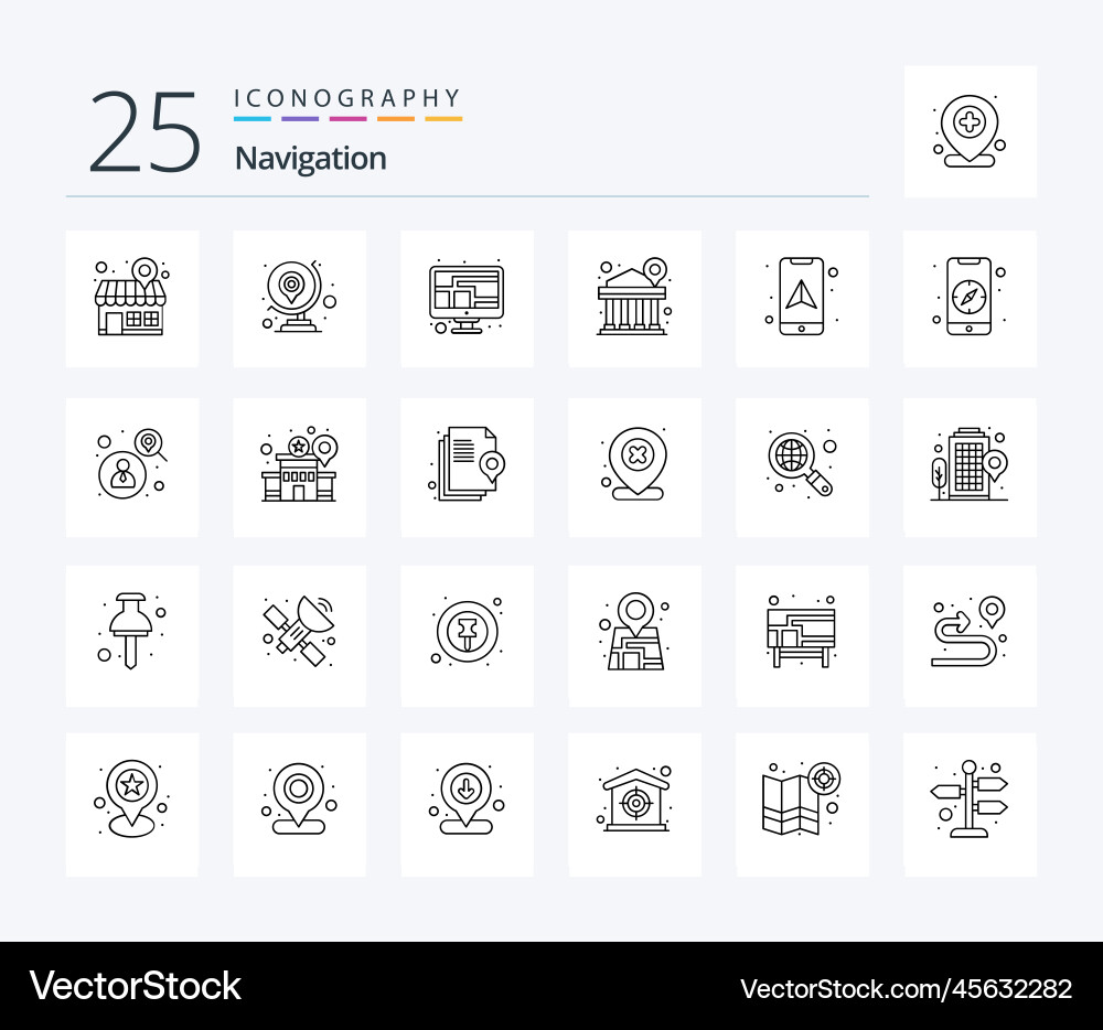 Navigation 25 line icon pack including finance Vector Image