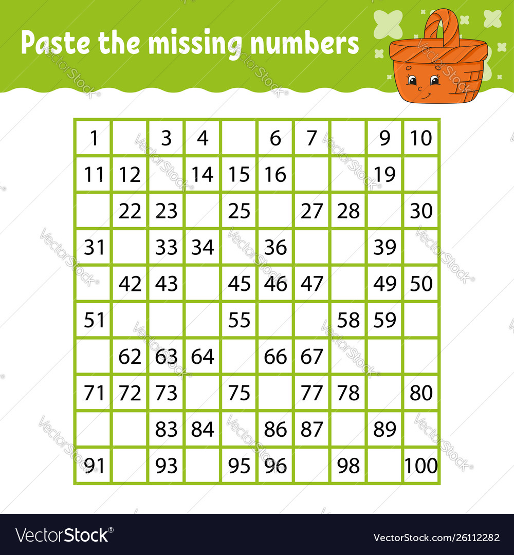 Paste missing numbers handwriting practice Vector Image