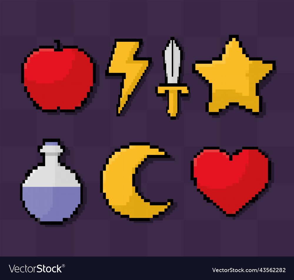 Pixel art items bundle Royalty Free Vector Image