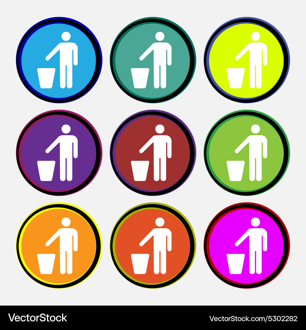 Throw away the trash icon sign nine multi colored Vector Image