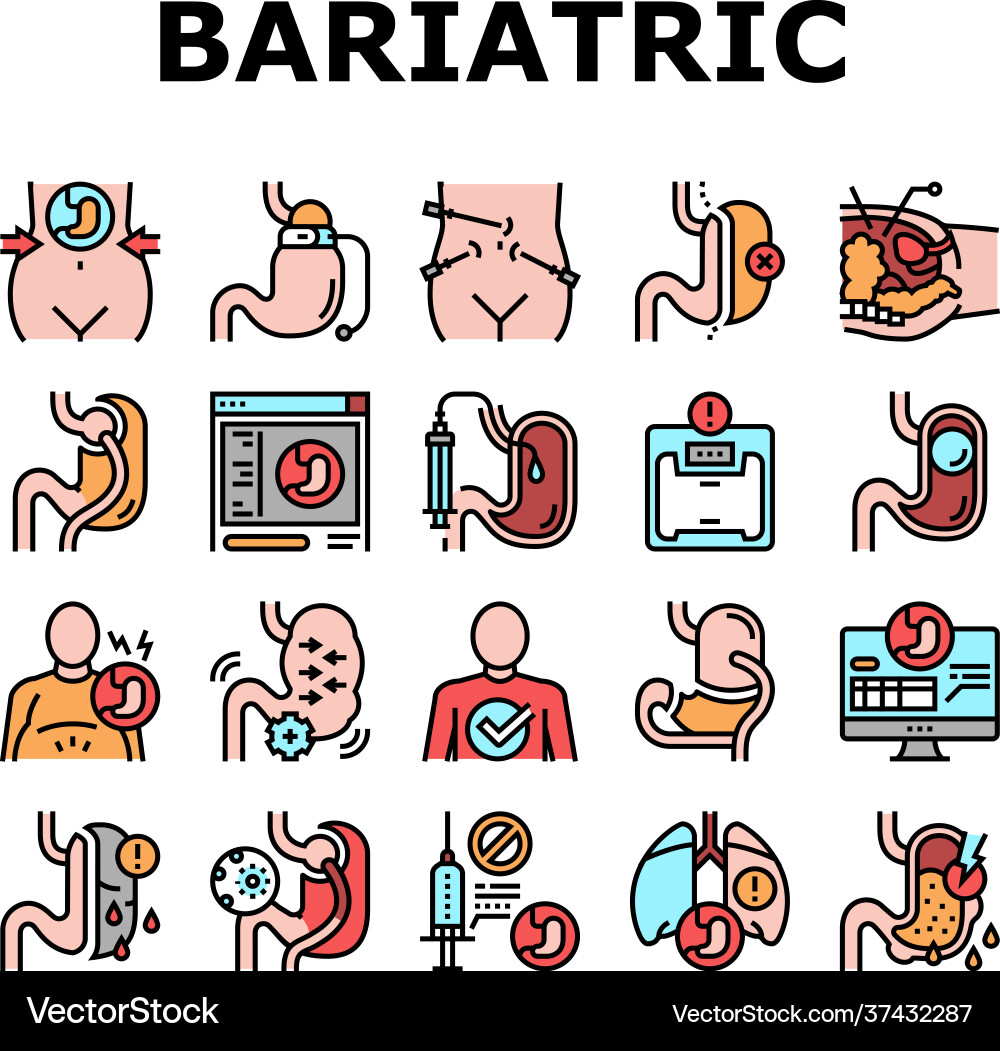 Bariatric surgery collection icons set Royalty Free Vector