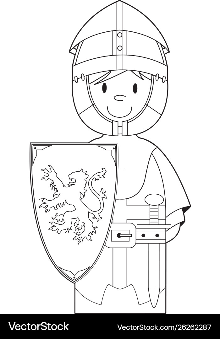 Cartoon medieval knight outline Royalty Free Vector Image