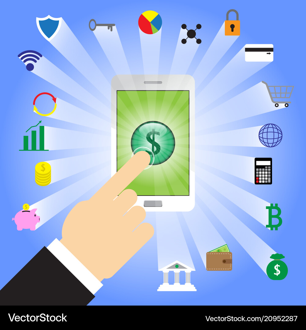 Finger tapping dollar sign in smartphone Vector Image
