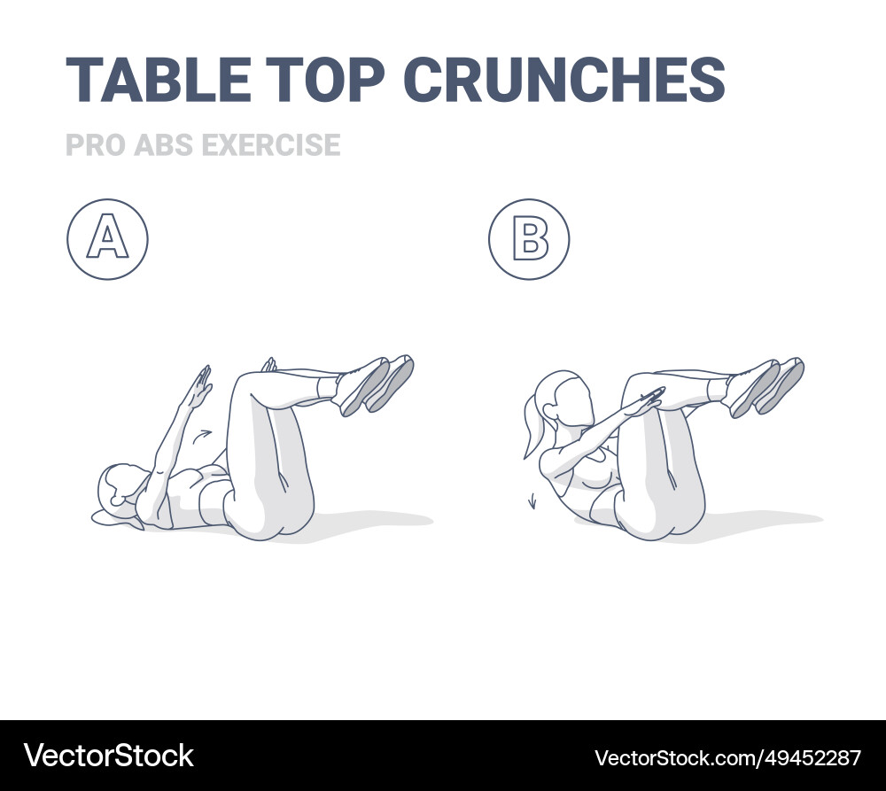 Girl doing tabletop crunch or double crunches abs Vector Image