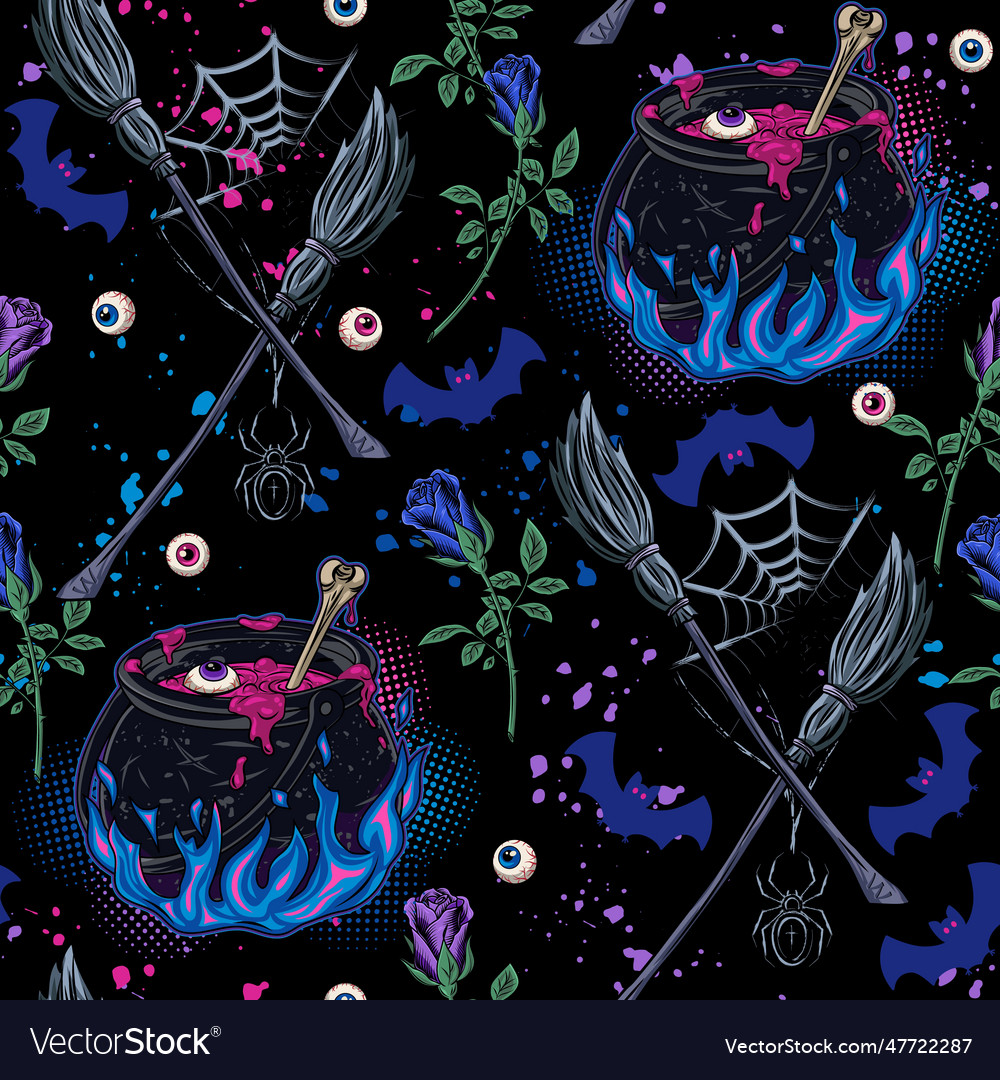 Halloween pattern with magic stuff Royalty Free Vector Image