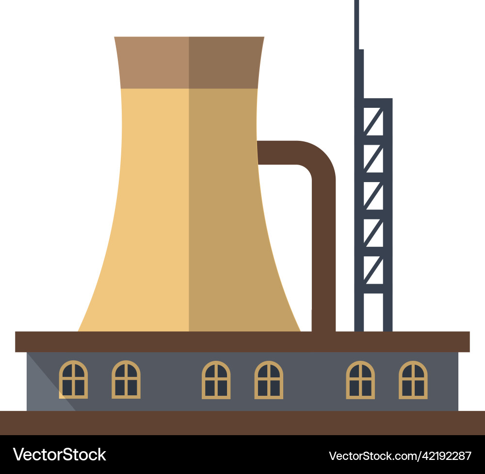 Nuclear power plant flat heavy industry building Vector Image