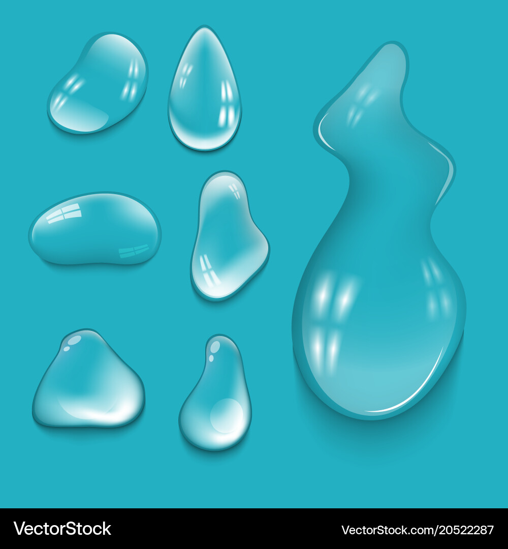 Realistic pure and transparent water drops set Vector Image