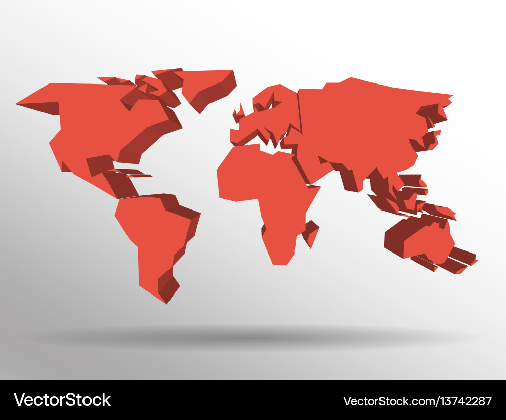 Red 3d map of world with dropped shadow Royalty Free Vector