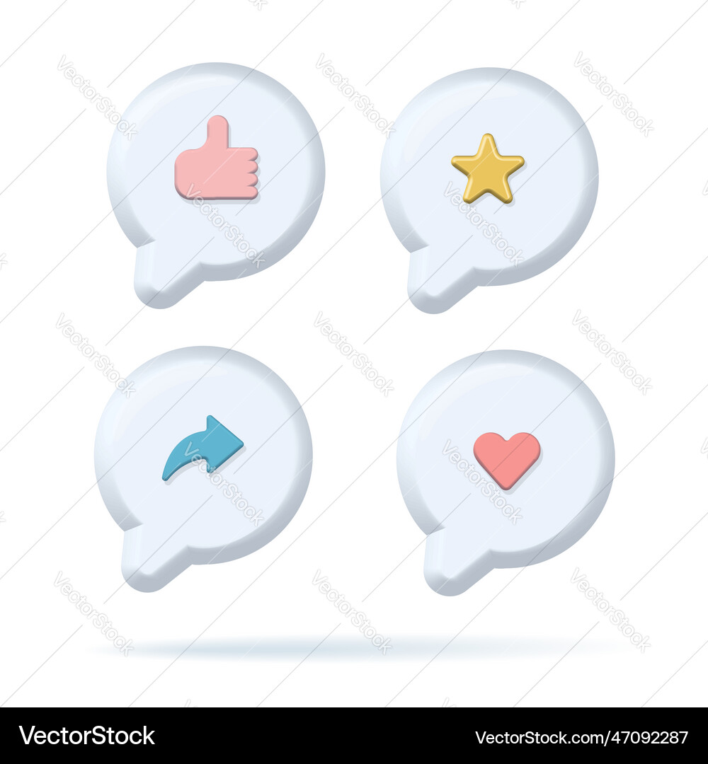 Set of digital notification tags 3d render social Vector Image