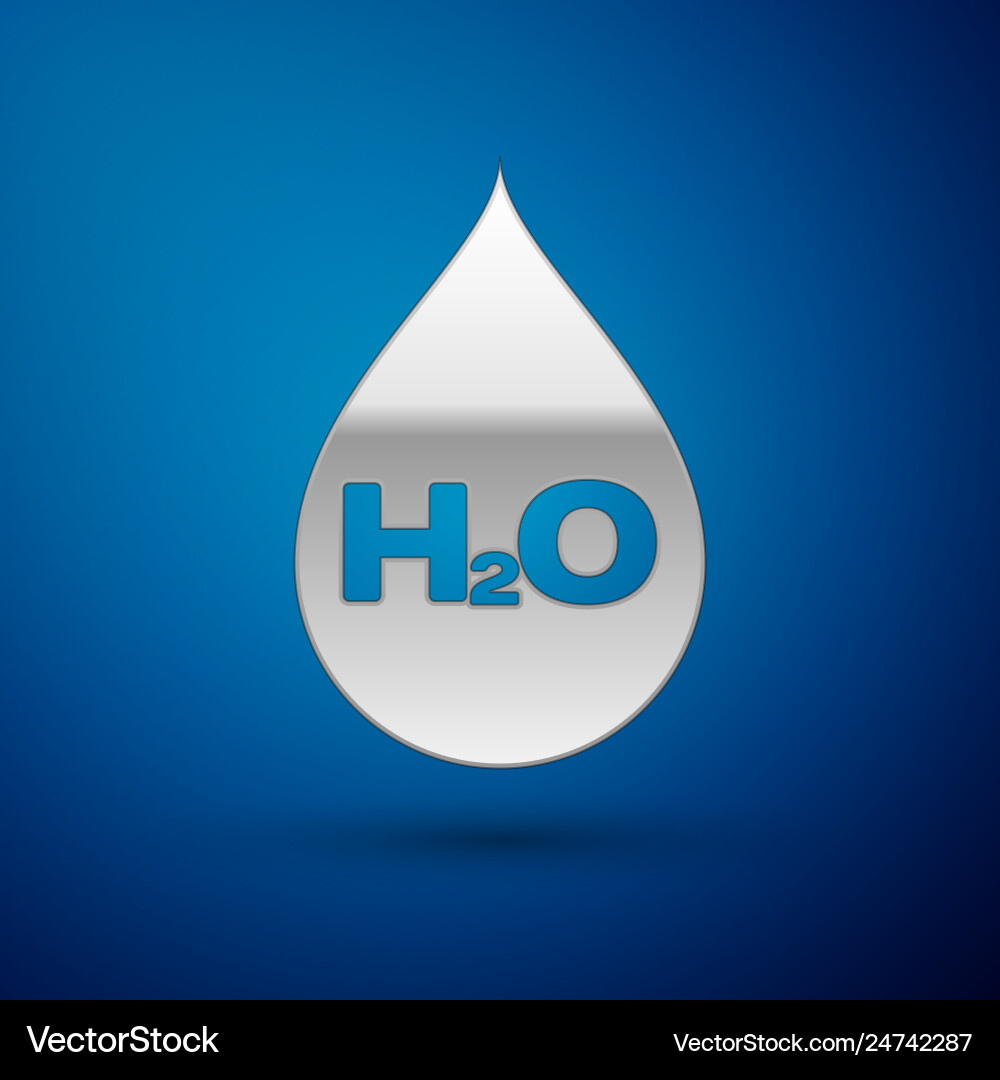 Silver water drop with h2o icon isolated on blue Vector Image