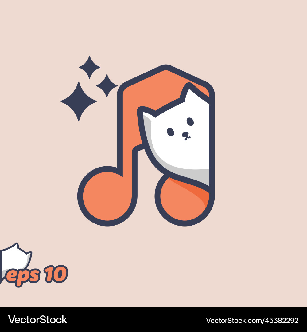 Peeking cat music icon Royalty Free Vector Image
