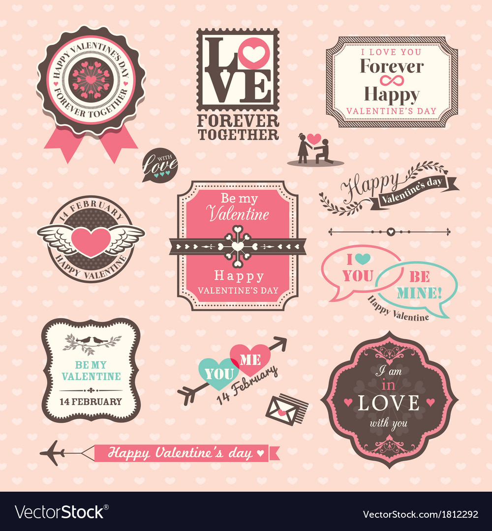 Valentines day Elements labels and frames Vintage Vector Image