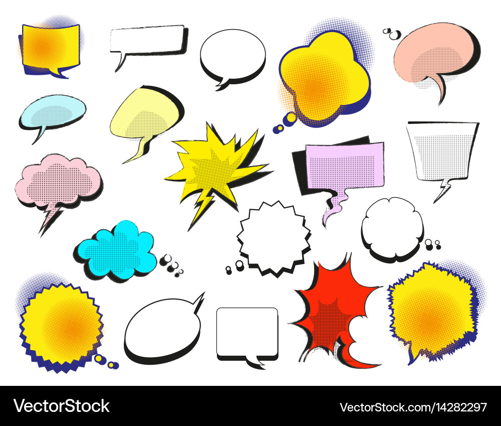 A big set of comic bubbles with halftone shadows Vector Image