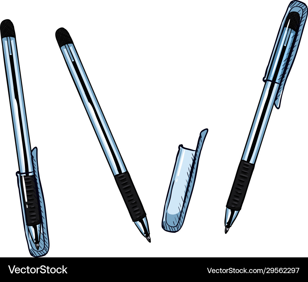 Cartoon set pens ballpoint with caps Royalty Free Vector