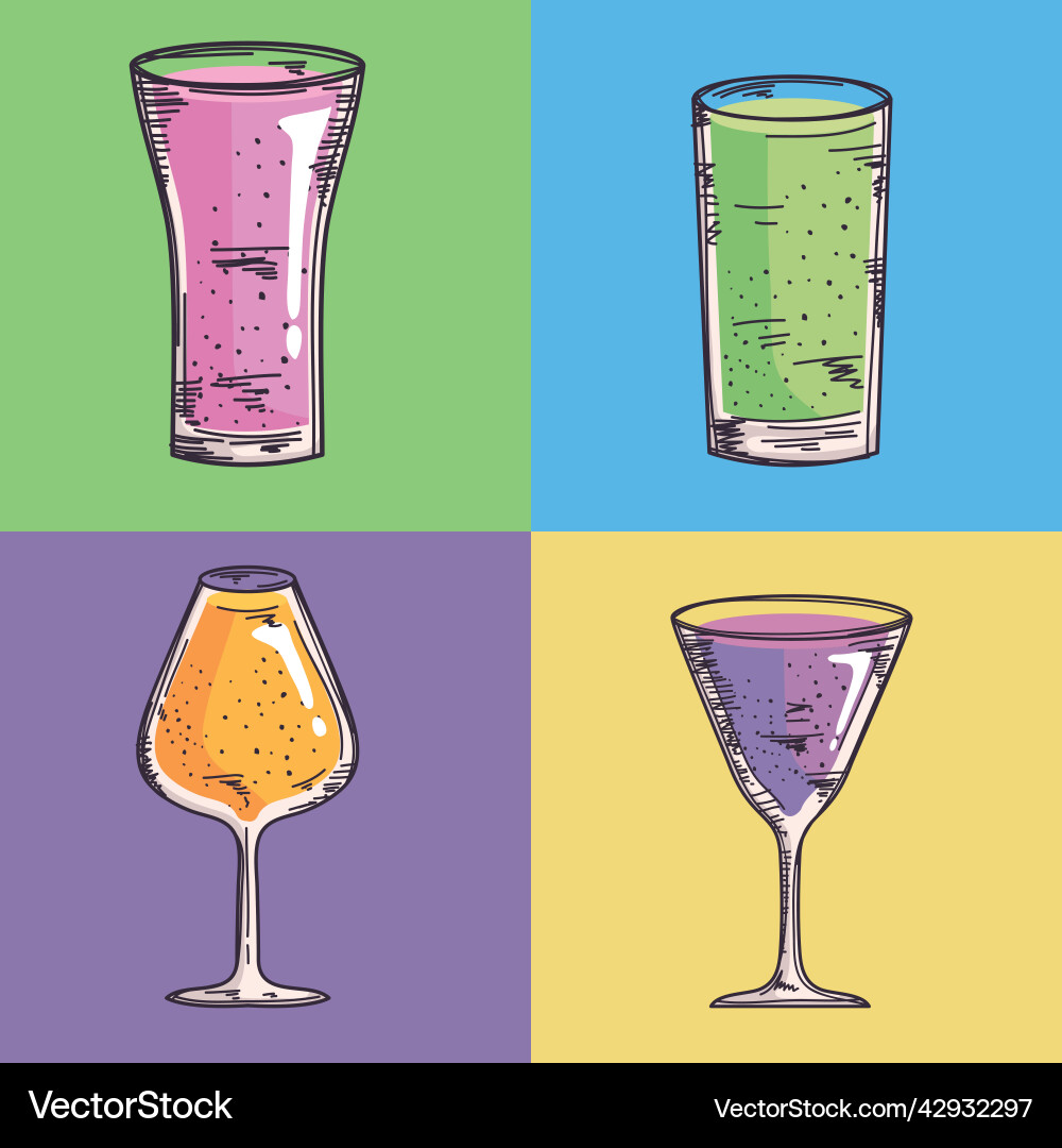 Cocktails drinks four icons Royalty Free Vector Image