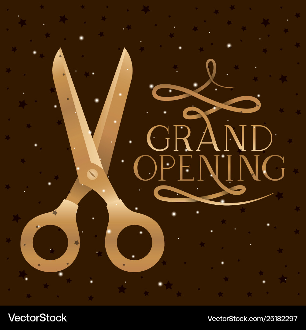 Grand opening message with scissors cutting golden