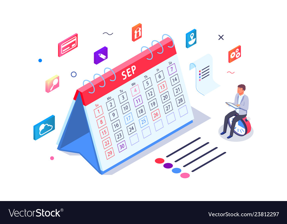 Isometric 3d calendar with task management Vector Image